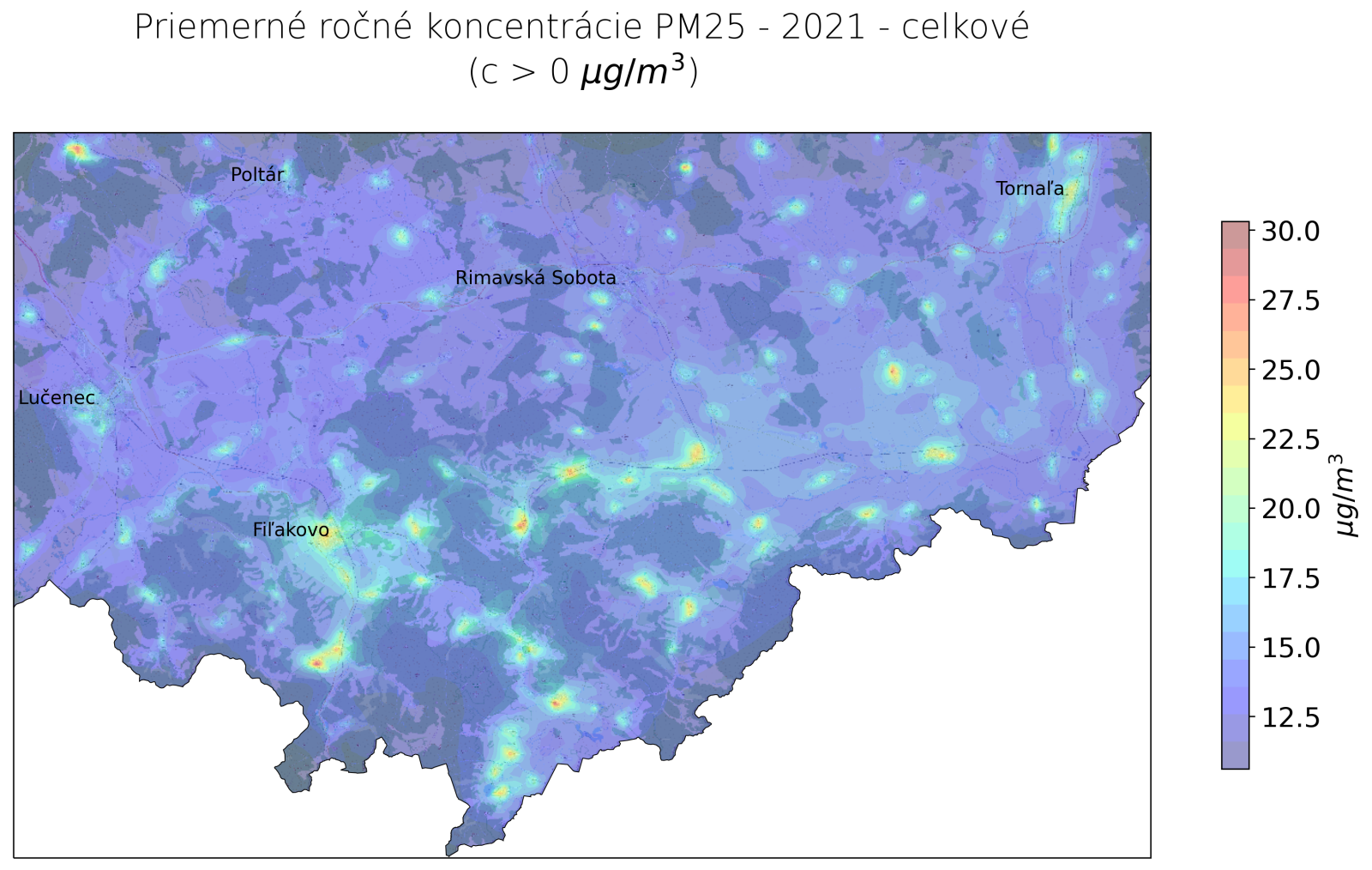 Výstupy modelovania s vysokým rozlíšením - BB - Juhoslovenská kotlina - PM2,5 - SHMÚ