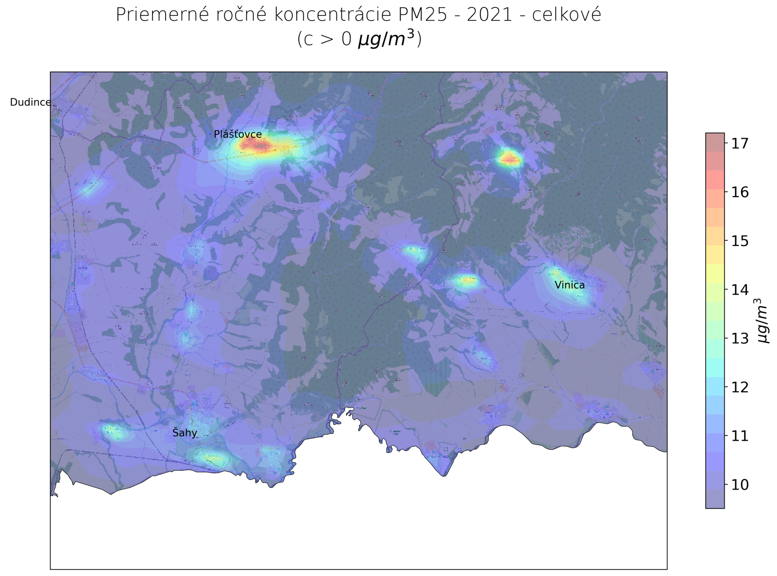 Výstupy modelovania s vysokým rozlíšením - BB - Južný Hont - PM2,5 - SHMÚ